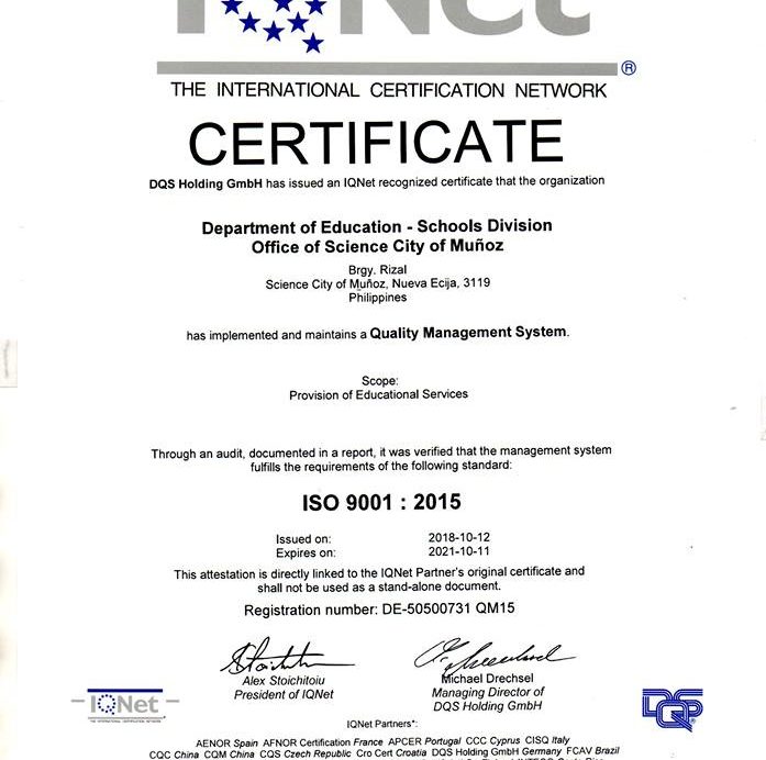ISO 9001:2015 Quality Management Systems Certification – Department of ...